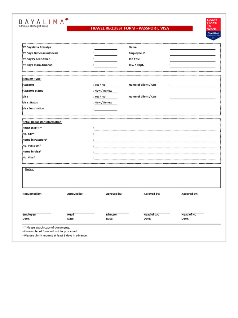 Form - Travelling, Visa, Passport Request | PDF | Travel Visa | Passport