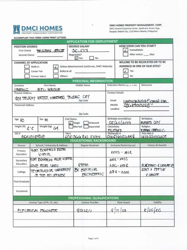 Application Form DPMC | PDF