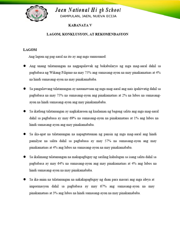 Kabanata V - Halimbawa | PDF