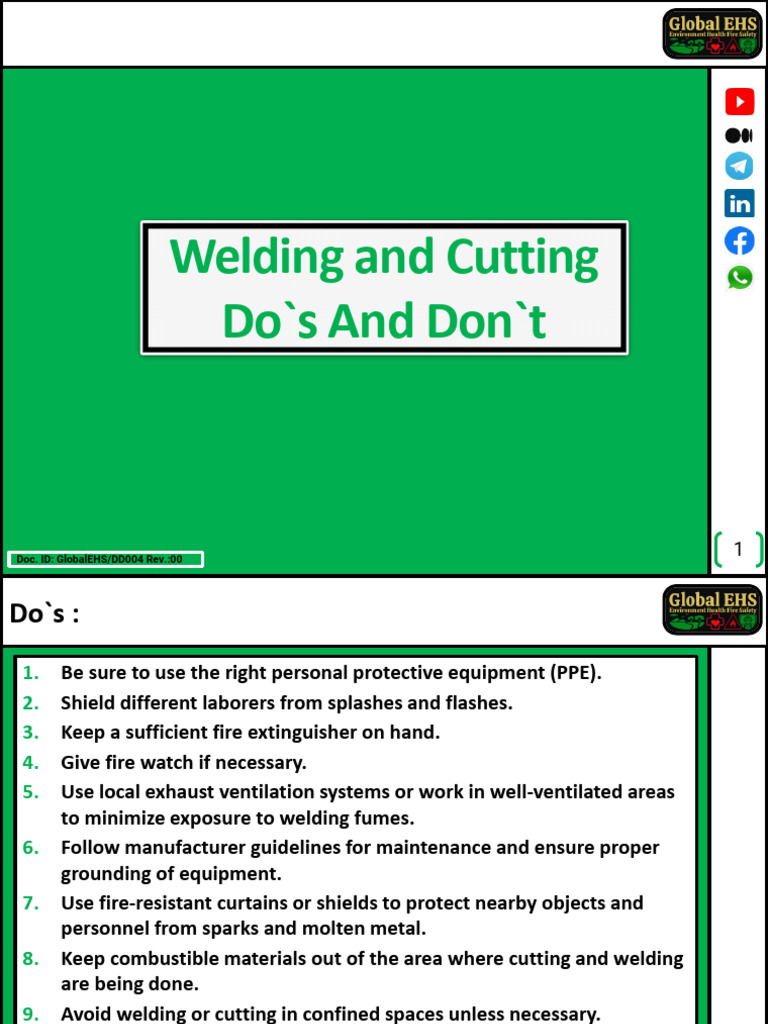 Welding and Cutting Do's and Don'Ts Global EHS DD 004 | PDF | Welding ...