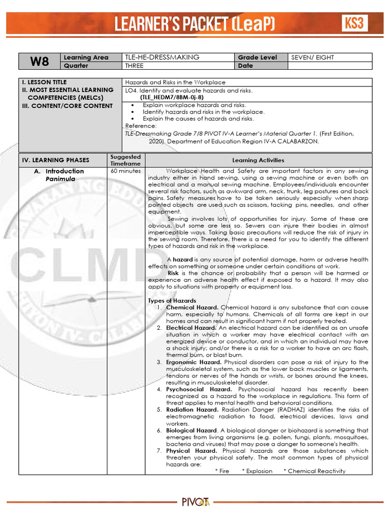 TLE HE DR7-8 w8 | PDF | Hazards | Risk