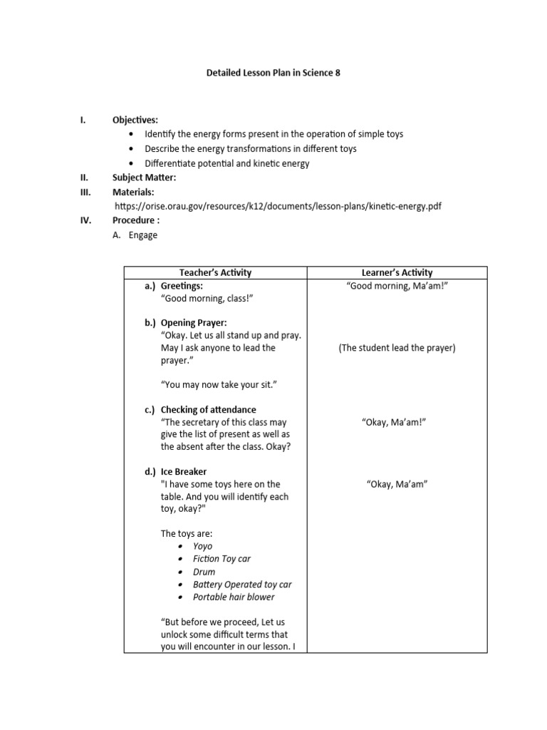 Detailed Lesson Plan in Science 8 | PDF | Potential Energy | Archery
