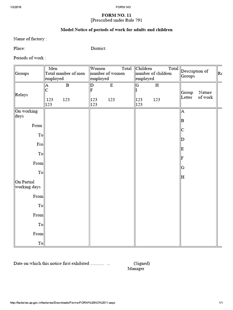 Model Work Periods Notice Form | PDF