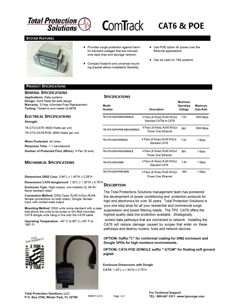 CAT6 Surge Protection for Data Lines | PDF | Telecommunications ...