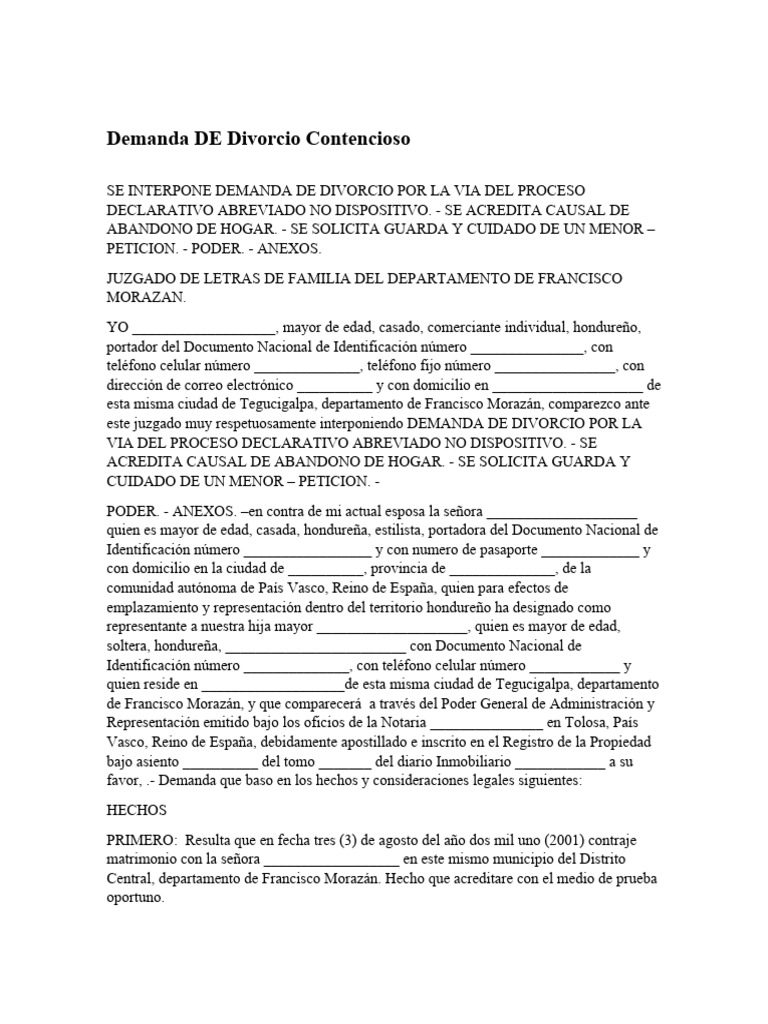 Demanda DE Divorcio Contencioso | Descargar gratis PDF | Divorcio ... Demanda DE Divorcio Contencioso | Descargar gratis PDF | Divorcio ...