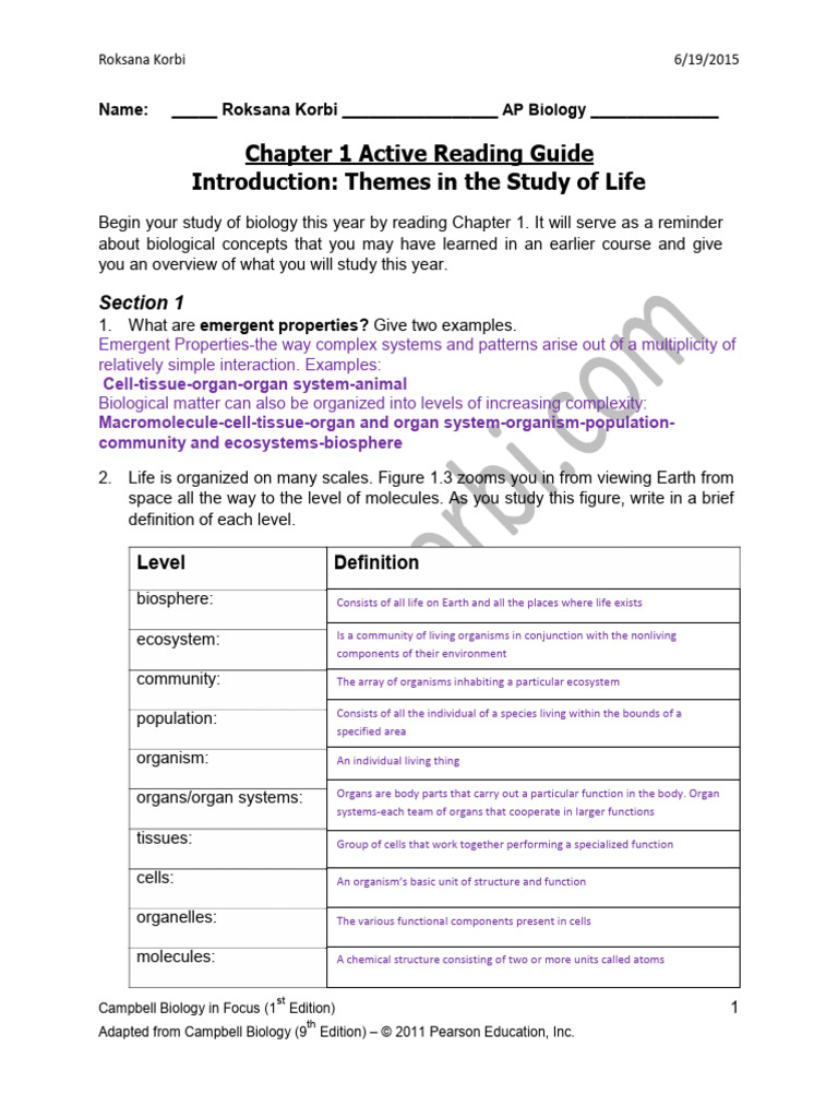 Chapter 1 Active Reading Guide | PDF | Hypothesis | Life