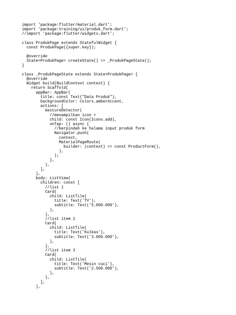 Contoh Membuat List Produk Dengan Flutter | PDF