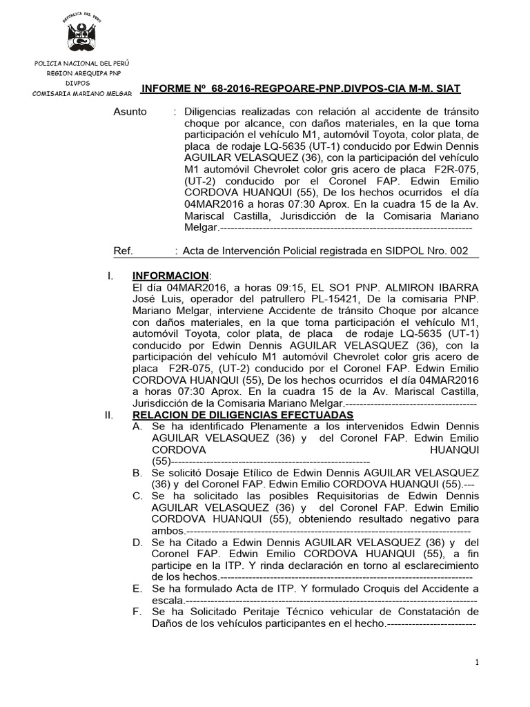 INFORME # 68 Oficio 236 Juez de Paz ASM | PDF | Transporte | Vehículos