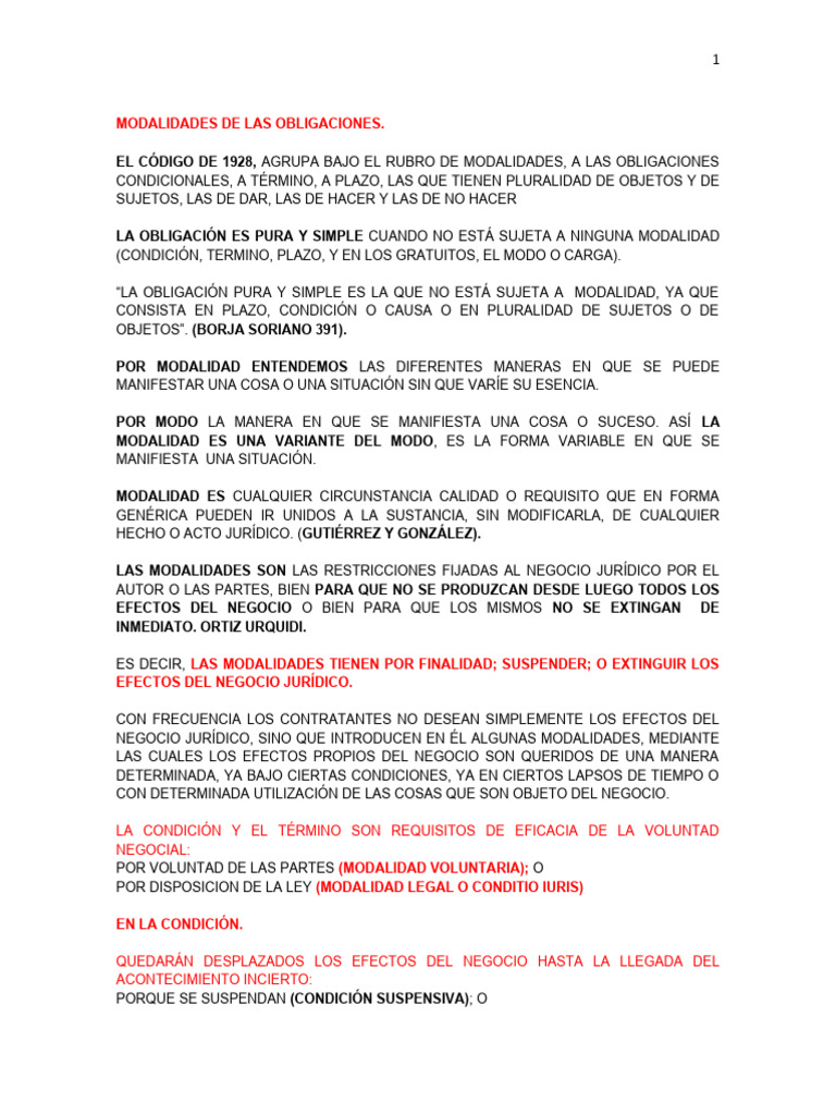 Modalidades de Las Obligaciones 1 | PDF | Herencia | Pagos