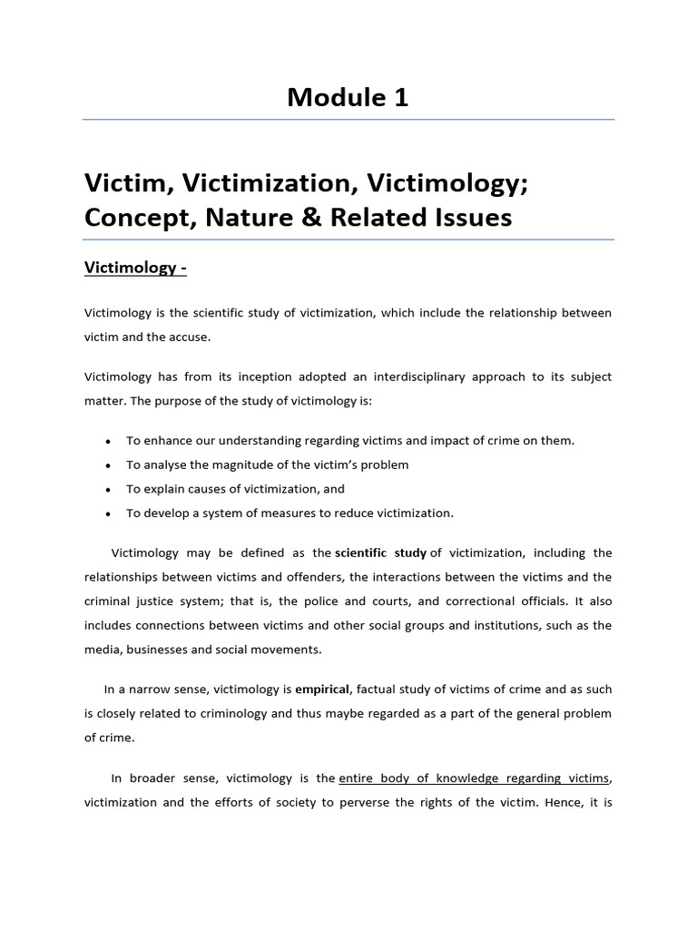 Victimology Module 1 Notes LLM 2nd Sem | PDF | Victimology | Crimes