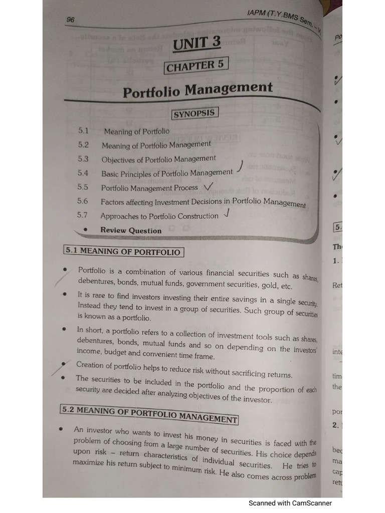 Chapter 05 Portfolio Management Theory Notes | PDF