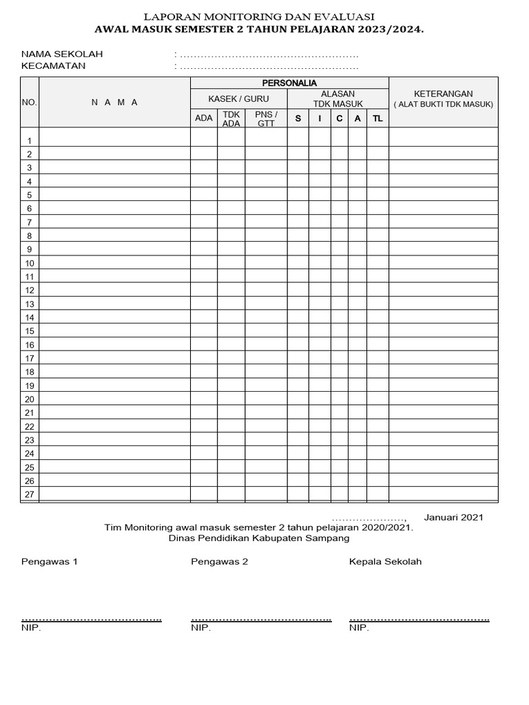 Format Awal Masuk LHR 2024 | PDF