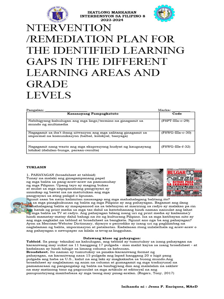 Intervention Exam G8 | PDF