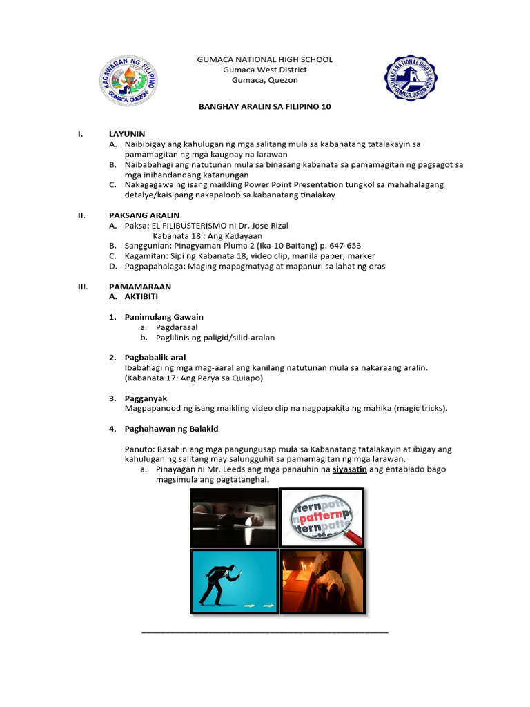 BANGHAY ARALIN-KABANATA 18_Ang Mga Kadayaan (Autosaved) | PDF