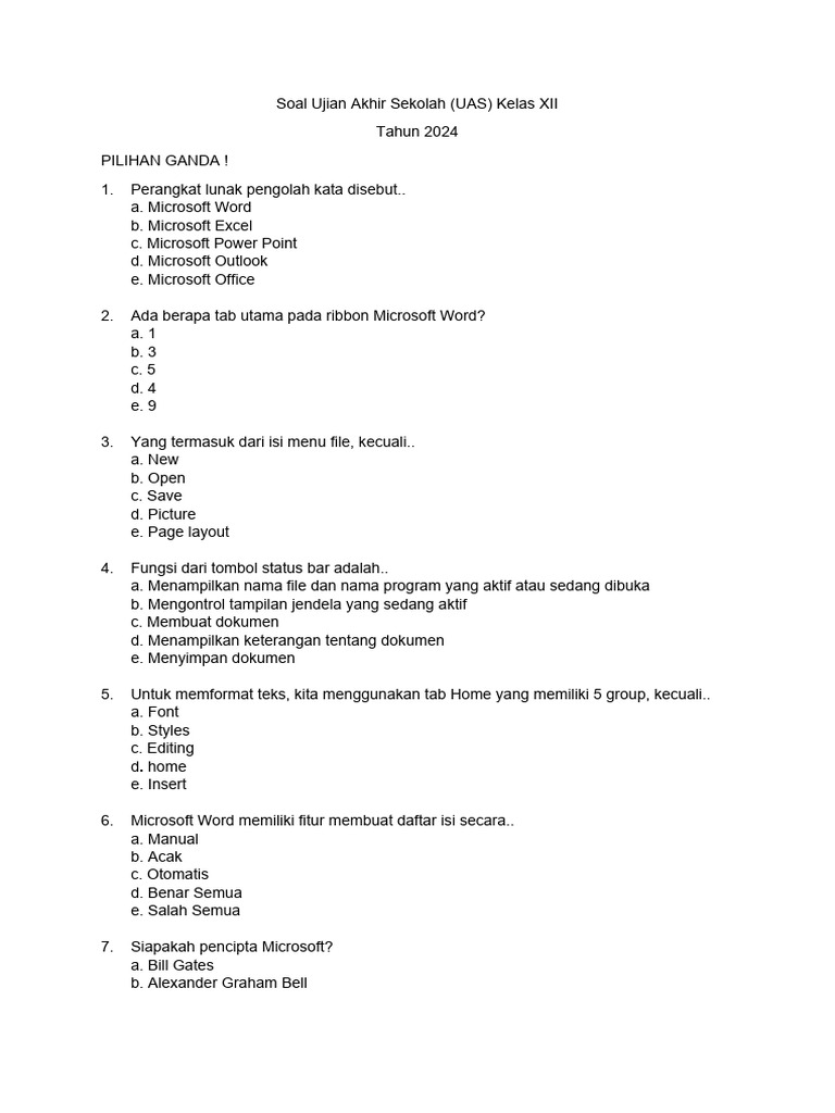 Soal Ujian Akhir Semester (UAS) Informatika | PDF | Teknologi & Rekayasa
