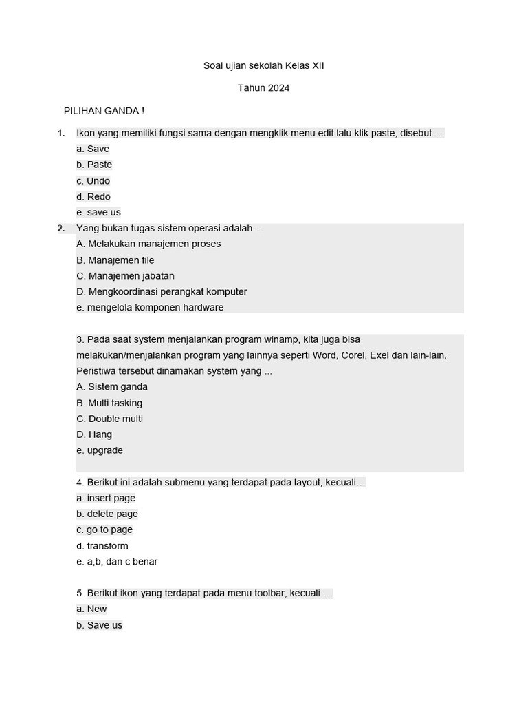 Soal Ujian Sekolah (US) Informatika Kelas XII | PDF