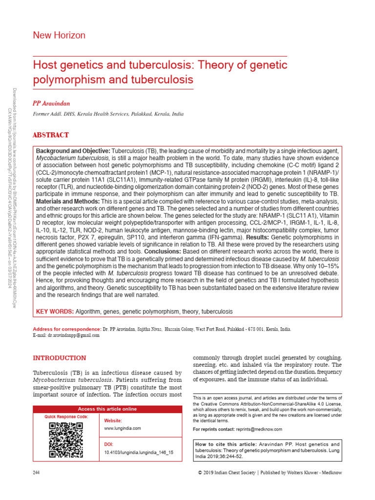 Host Genetics and Tuberculosis Theory of Genetic.16 | PDF ...