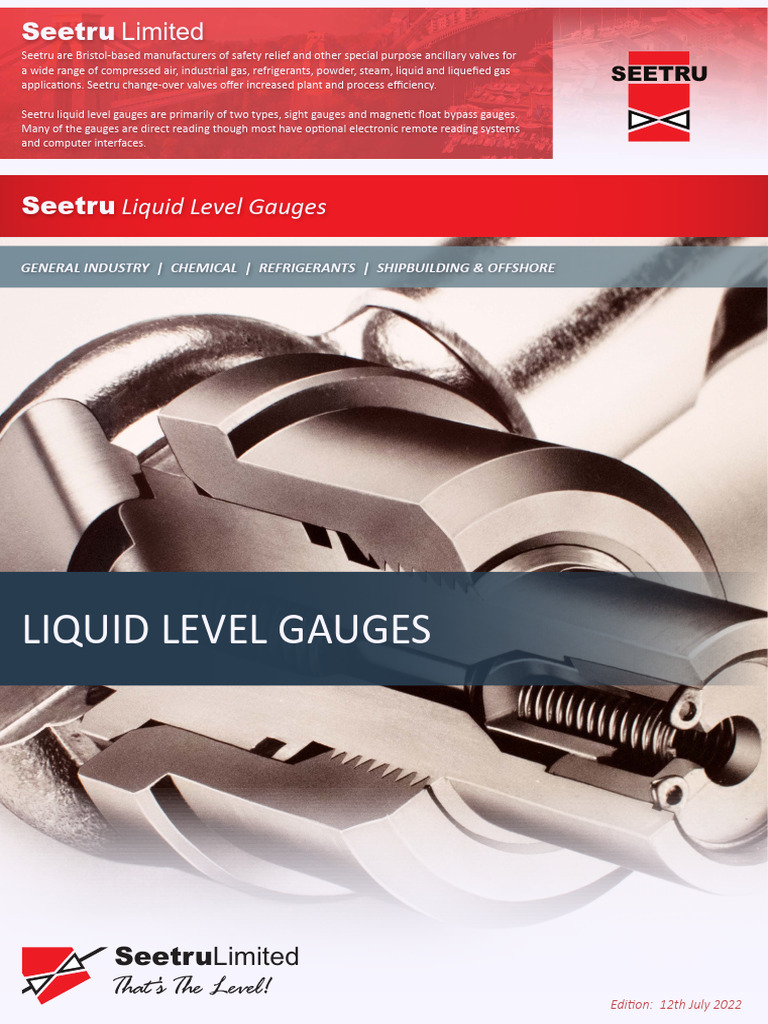 Seetru Liquid Level Gauges Overview | PDF | Pipe (Fluid Conveyance) | Valve