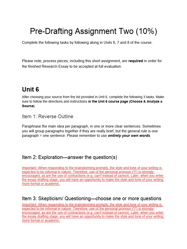 Pre-Drafting Essay Assignment Guide | PDF | Essays | Writing