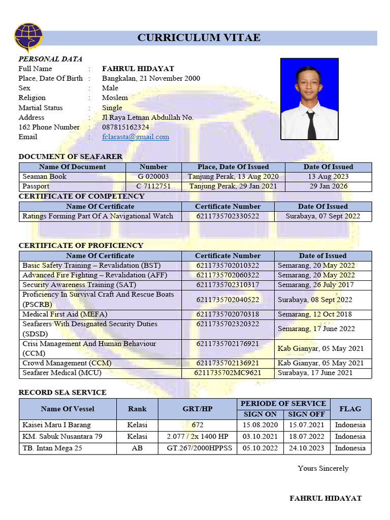 CV Fahrul Hidayat 2 | Download Free PDF | Navigation | Shipping