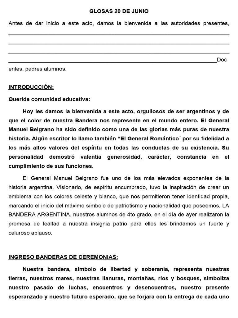 Glosas 20 de Junio 2022 | PDF | Patriotismo