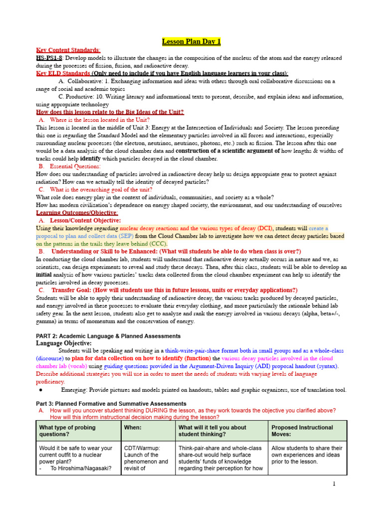 Day 1 Lesson Plan: Nuclear Decay & Energy | PDF | Radioactive Decay ...