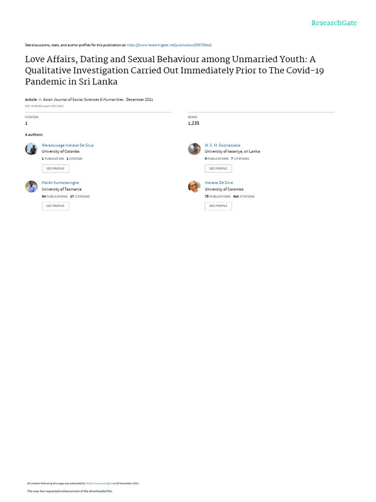 3 Malith Kumarasinghe 26-45 | Download Free PDF | Human Sexual Activity | Youth