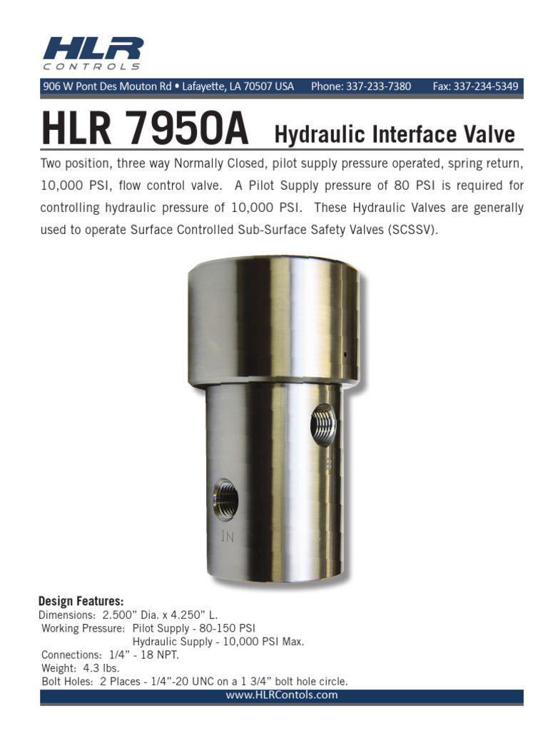 Sigma HLR 7950a Interface Valve | PDF | Valve | Equipment