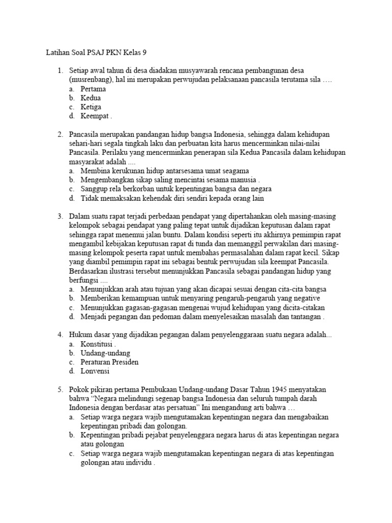 Soal PKN Kelas 9 | PDF