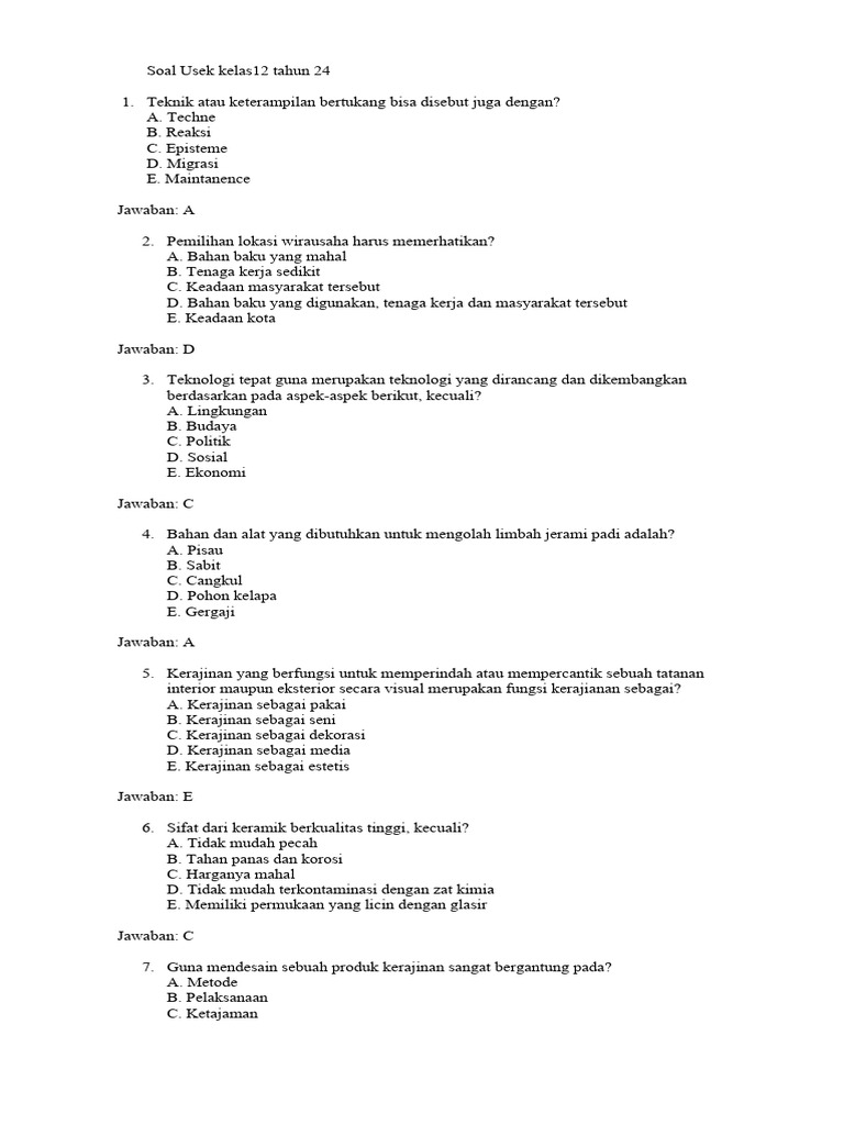 Soal Usek 2 Kelas12 Tahun 24 | PDF