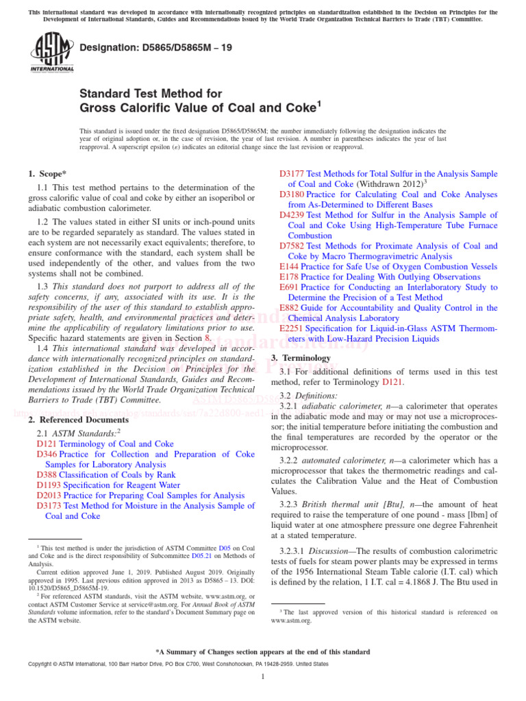 Standard Test Method For GCV Coal | PDF | Combustion | Heat
