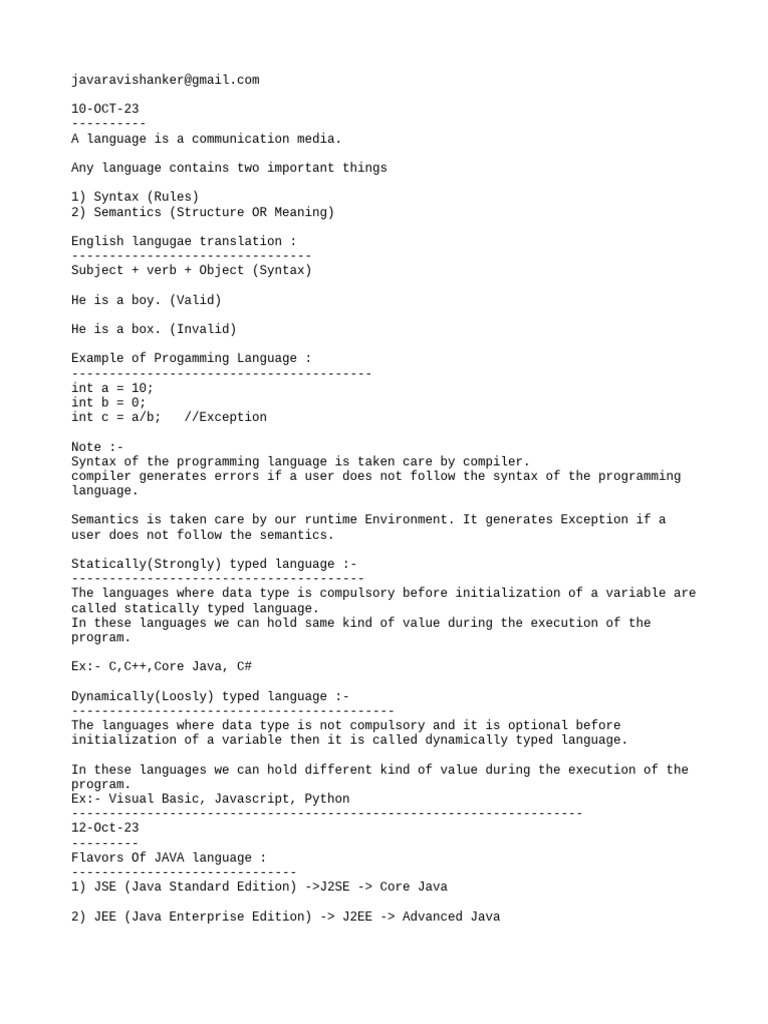 Java Language Overview & Key Concepts | PDF | Java (Programming Language) | Data Type
