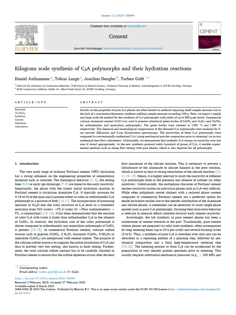 Kilogram Scale Synthesis of C3A Polymorphs and Their Hydration Re ...