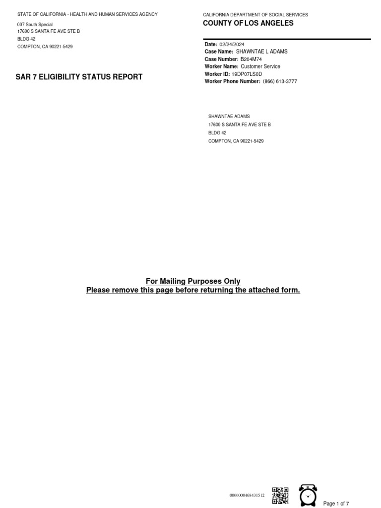 SAR 7 Eligibility Status Report Guide | PDF | Social Security (United ...