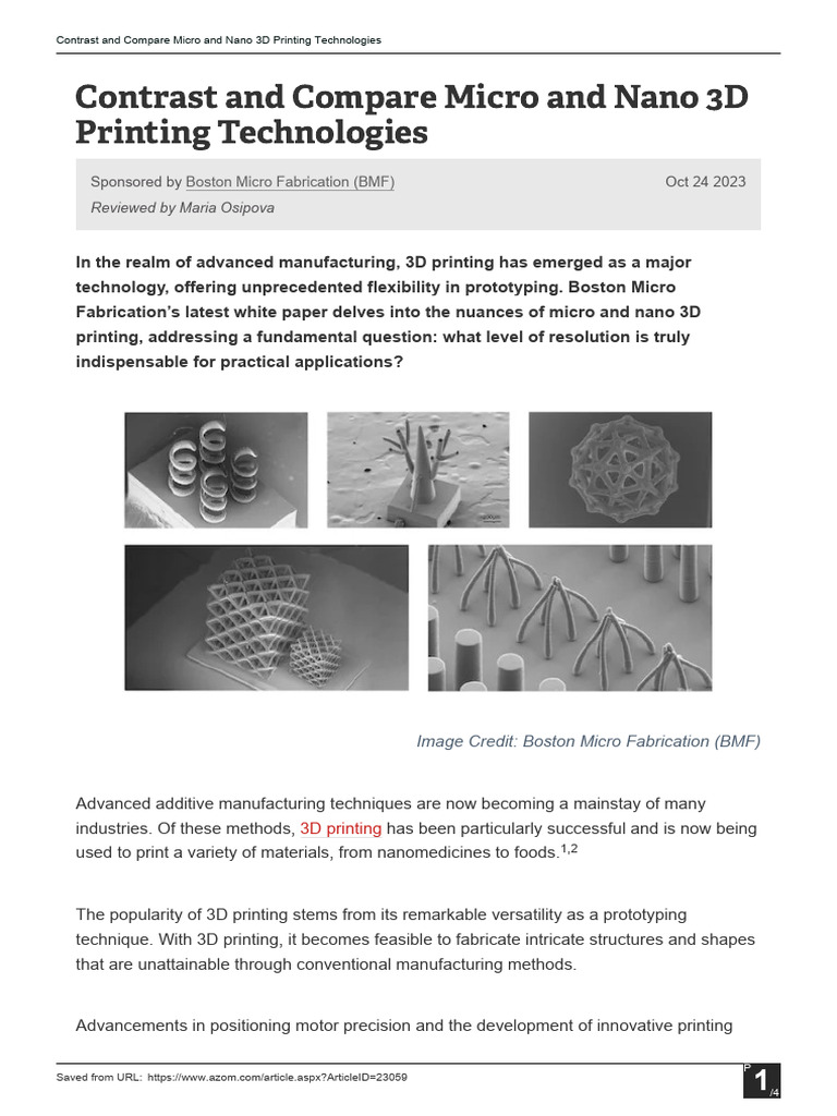 Contrast and Compare Micro and Nano 3D Printing Technologies | PDF | 3 ...