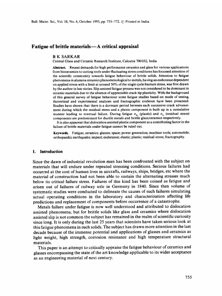 Fatigue of Brittle Materials | PDF | Fracture | Fatigue (Material)