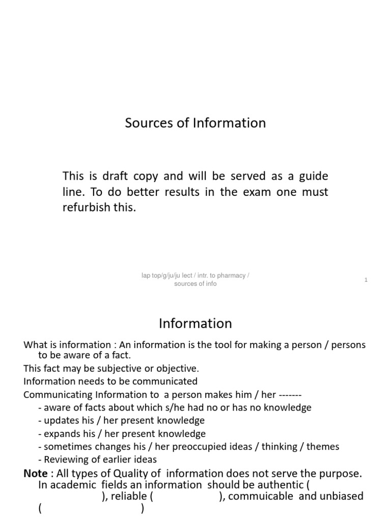 Souces of Information | PDF | Books | Pharmacy
