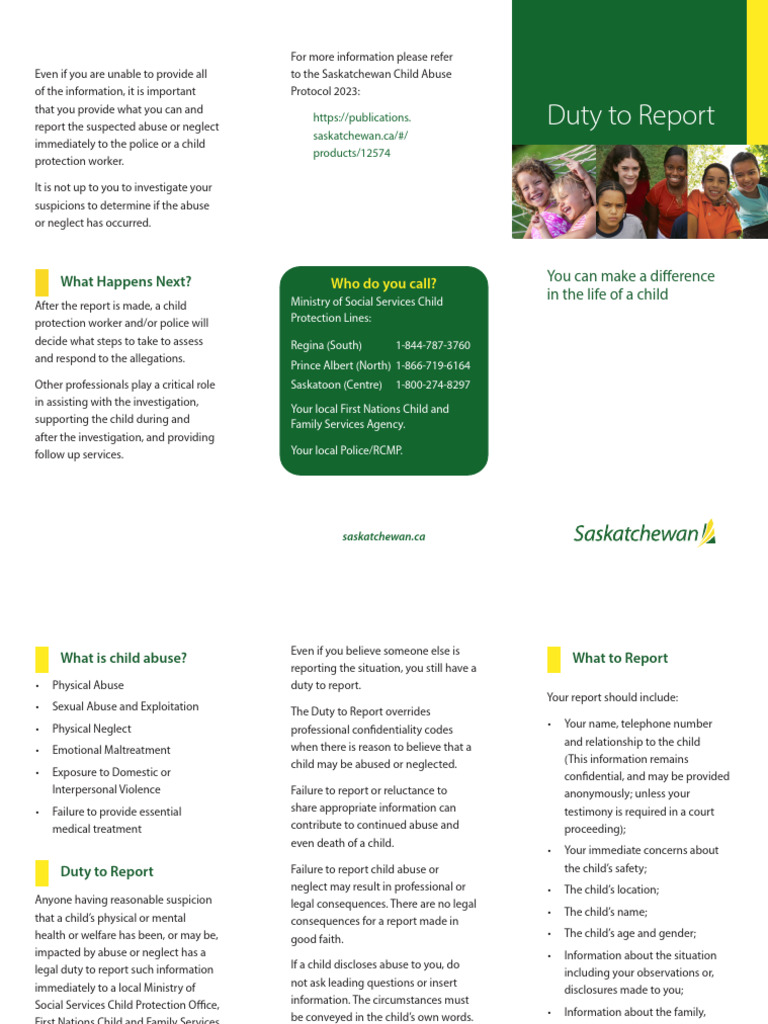 Duty to Report Child Abuse in Saskatchewan | PDF | Child Abuse | Child ...