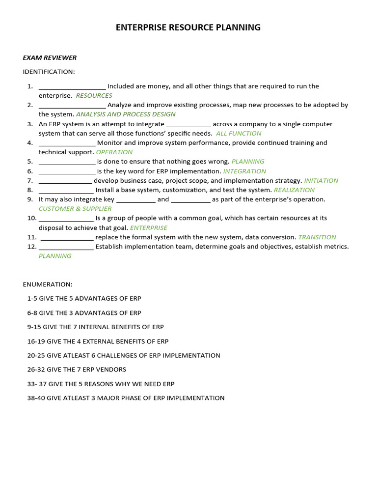 ENTERPRISE RESOURCE PLANNING | PDF | Enterprise Resource Planning ...