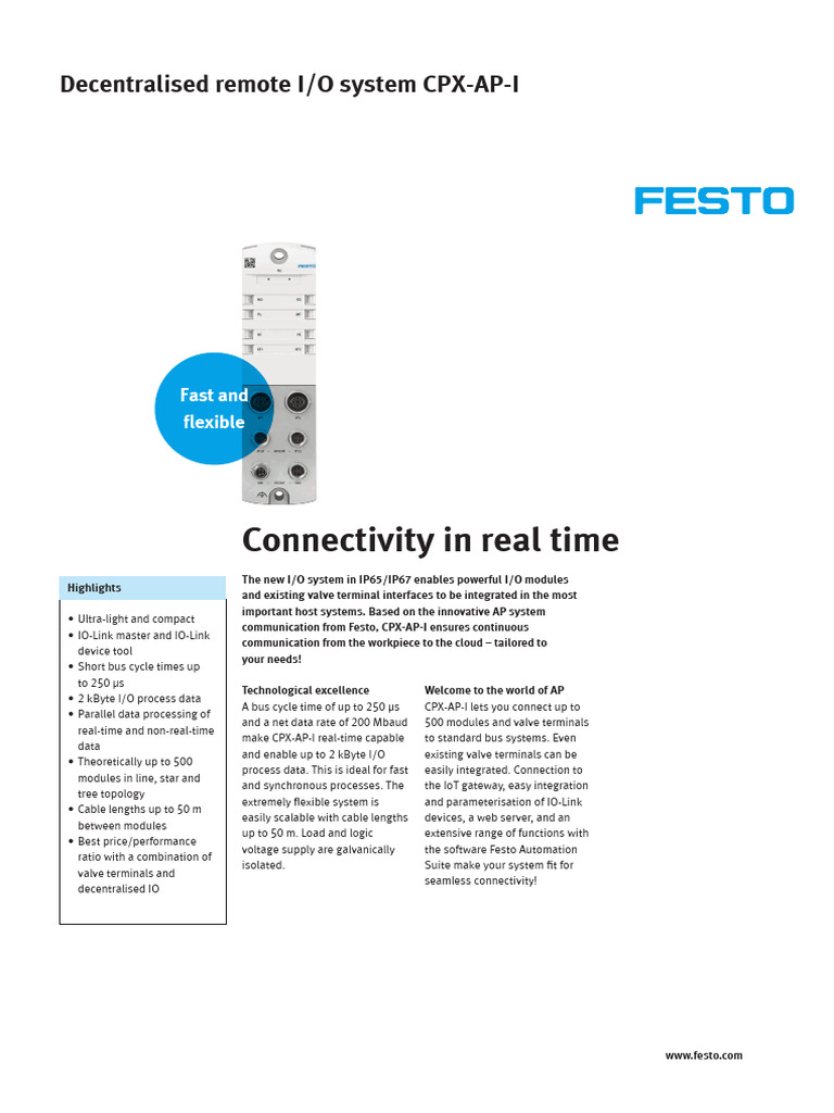 Festo CPX-AP-I Remote I/O System Overview | PDF | Vacuum Tube ...