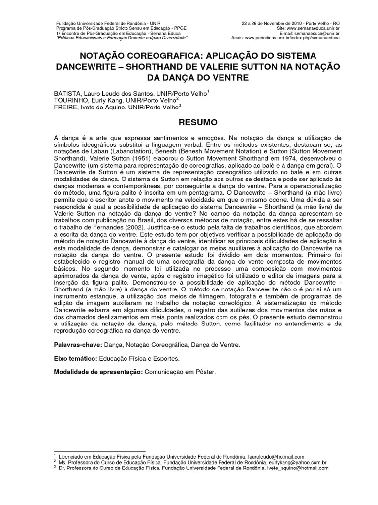 Rejanesalesdelima, NOTAÇÃO COREOGRAFICA APLICAÇÃO DO SISTEMA DANCEWRITE ...