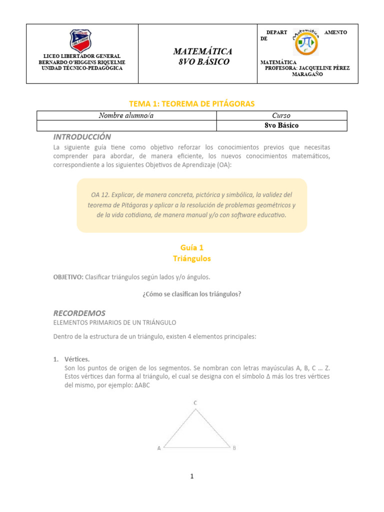 TEMA 1 Teorema de Pitágoras | Descargar gratis PDF | Triángulo | Ángulo