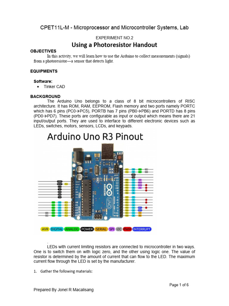 Lab Activity 2 Photosensor And Serial Pdf Arduino Microcontroller 3802