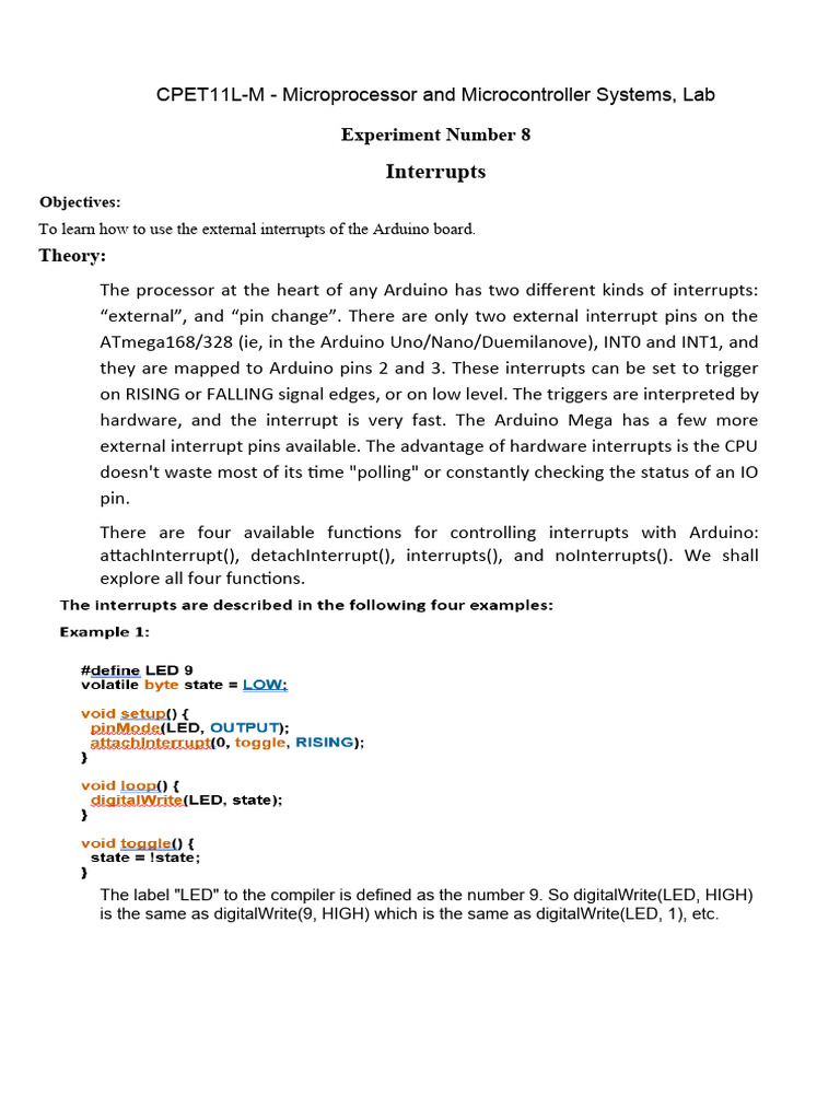 Lab Activity 8 Interrupts | PDF | Arduino | Central Processing Unit