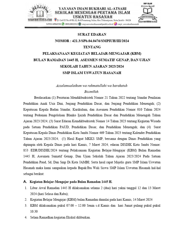 Surat Edaran Ramadhan 1445 H | PDF