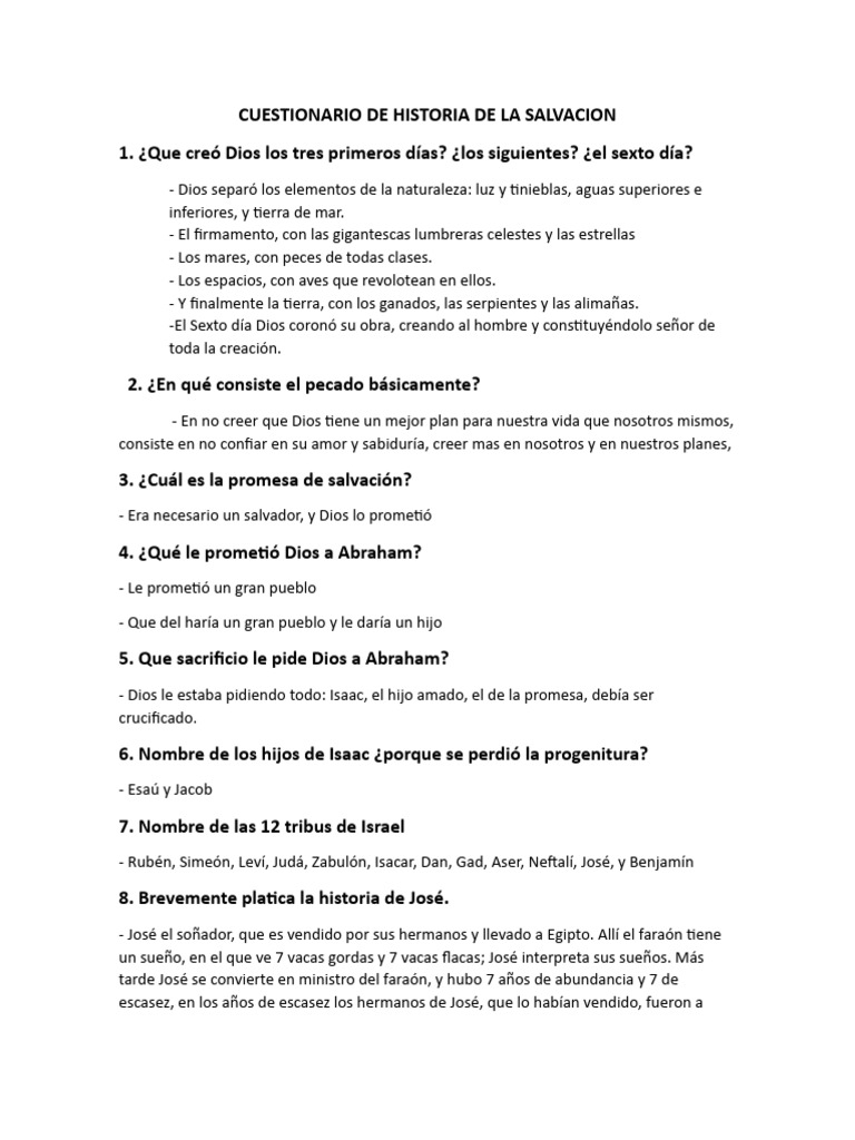 Cuestionario de Historia de La Salvacion | PDF | Biblia hebrea ...