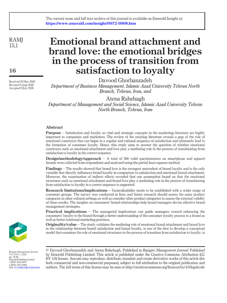 Emotional brand attachment and brand love- the emotional bridges in the ...