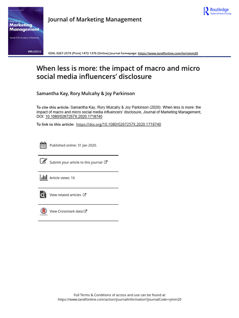 When Less Is More - The Impact of Macro and Micro Social Media Influencers' Disclosure | PDF ...