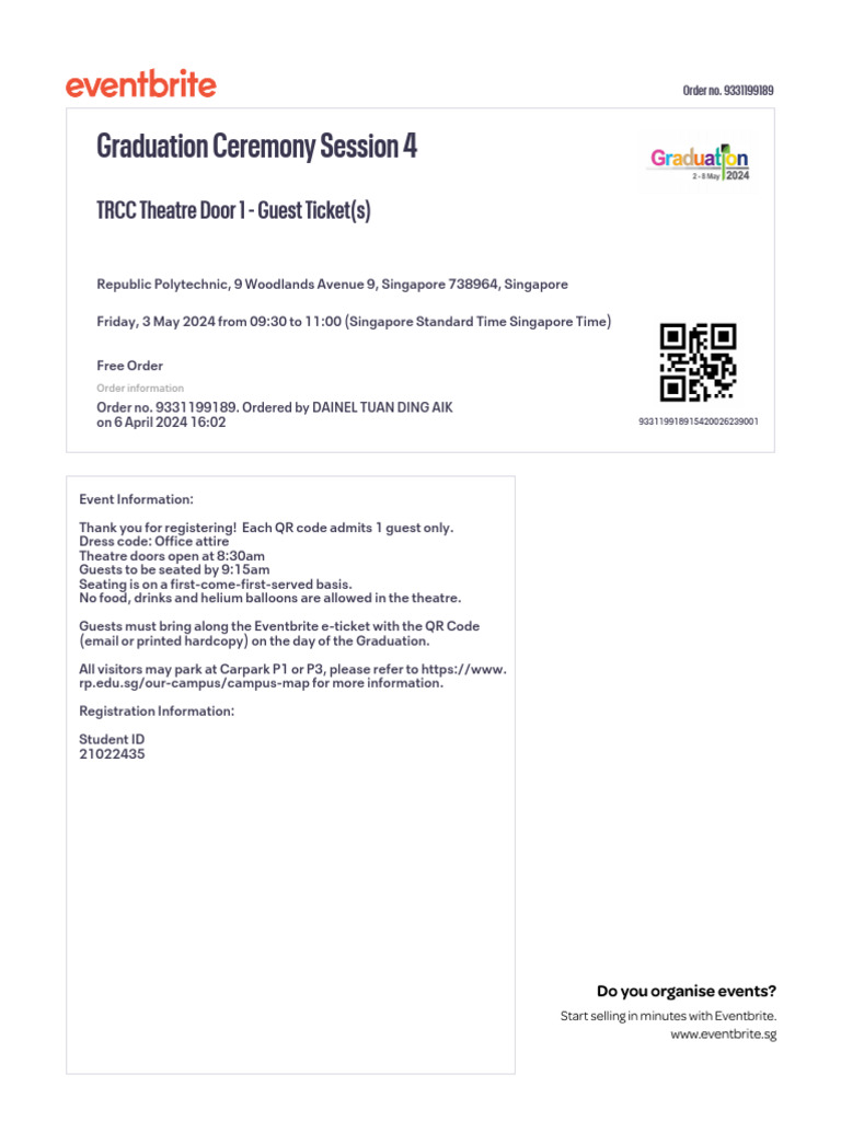 Graduation Ceremony Ticket Details | PDF
