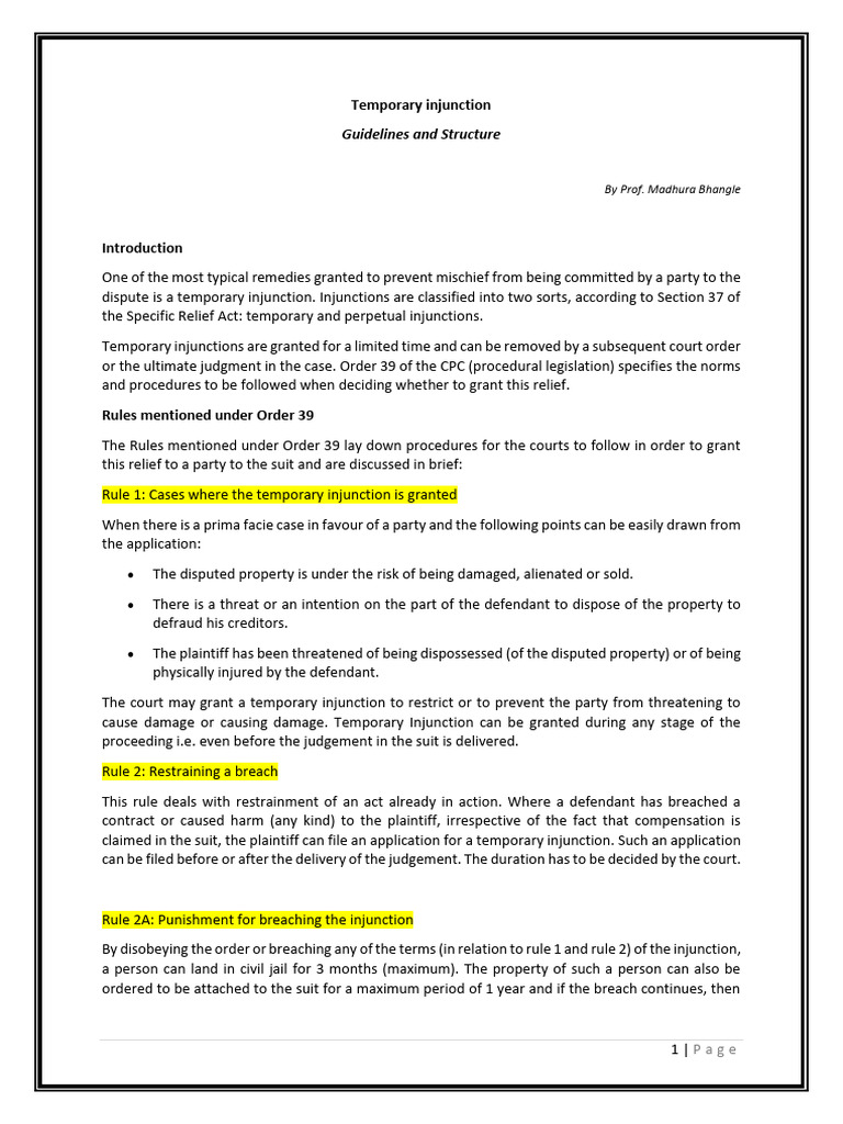 Temporary Injunction Guide | PDF | Lawsuit | Legal Remedy